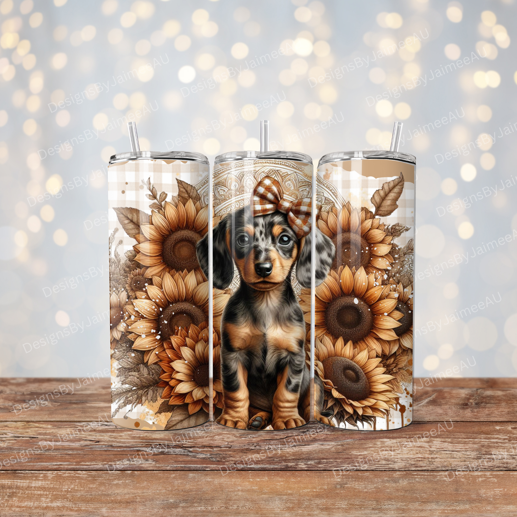 Brown Gingham Dachshund Digital 20oz Sublimation Tumbler Wrap – Designs ...