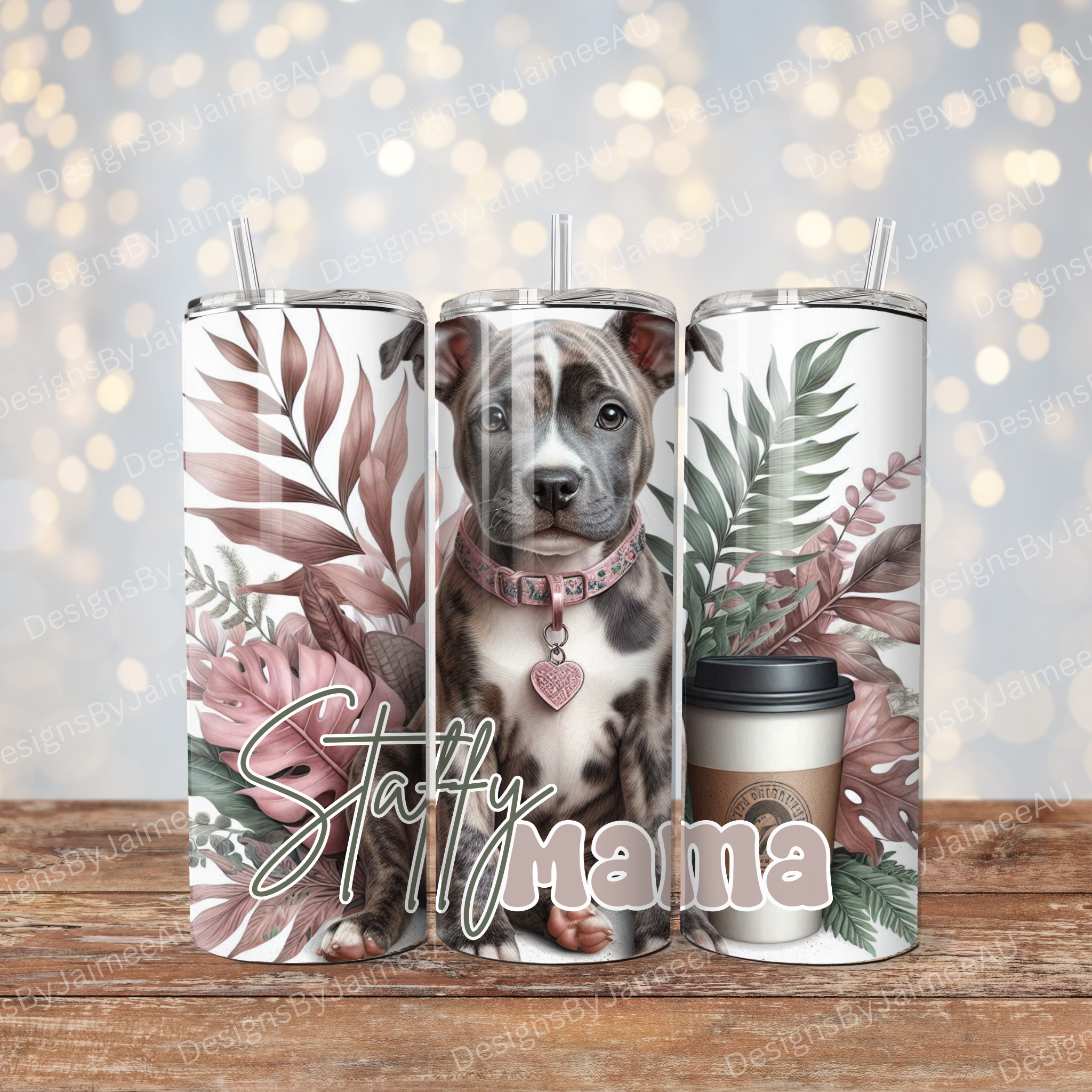 Merle "Staffy Mama" (Staffordshire Bull Terrier" Dusty Pink and Sage G ...