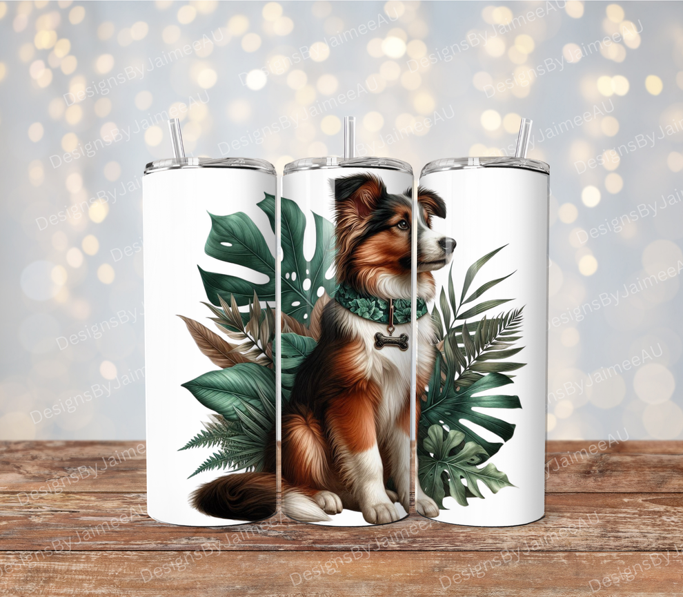 Teal and Brown Tropical Red-Brown Border Collie Digital 20oz Sublimati ...