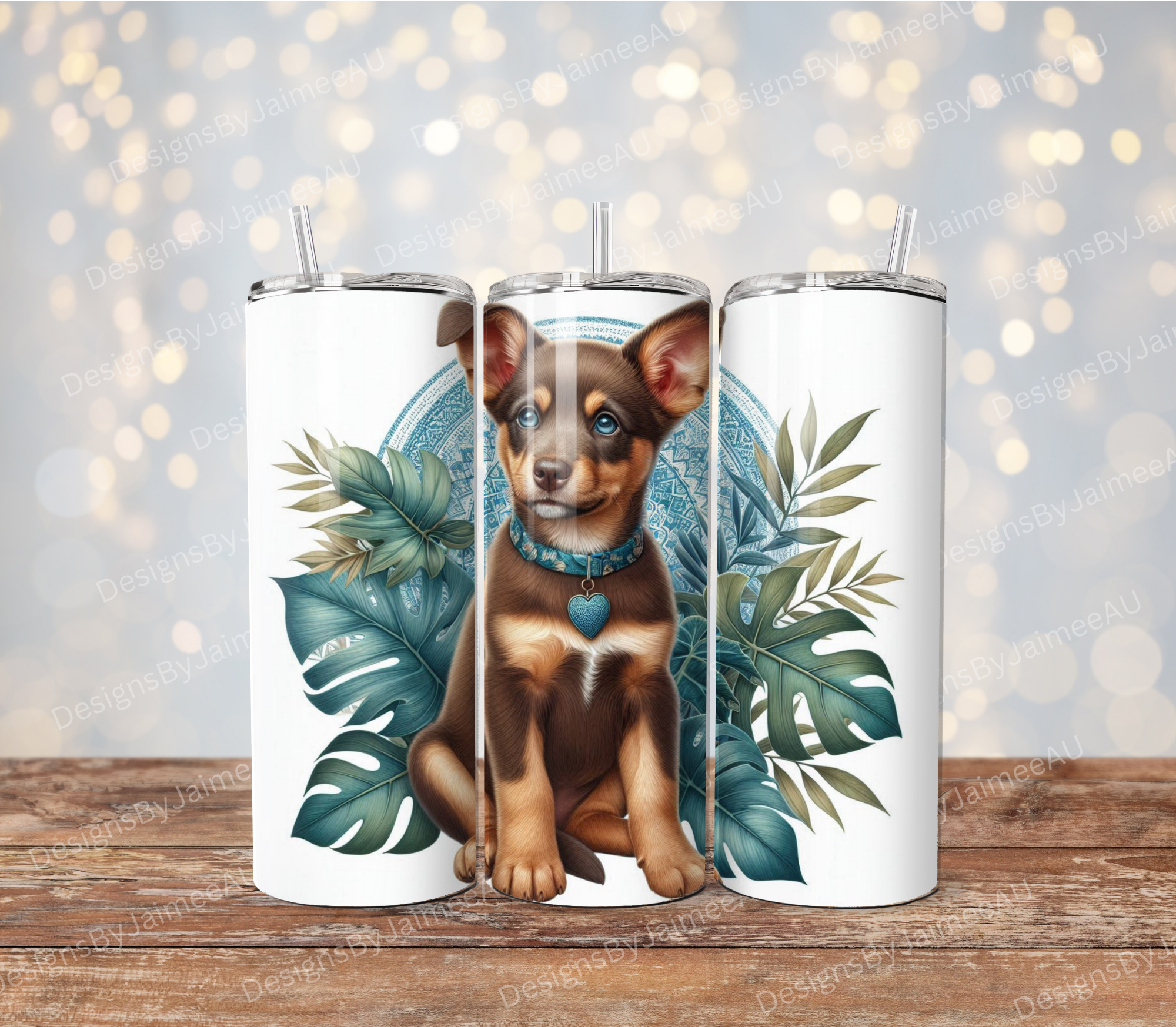Teal and Brown Tropical Red-Brown Kelpie Collie Digital 20oz Sublimati ...