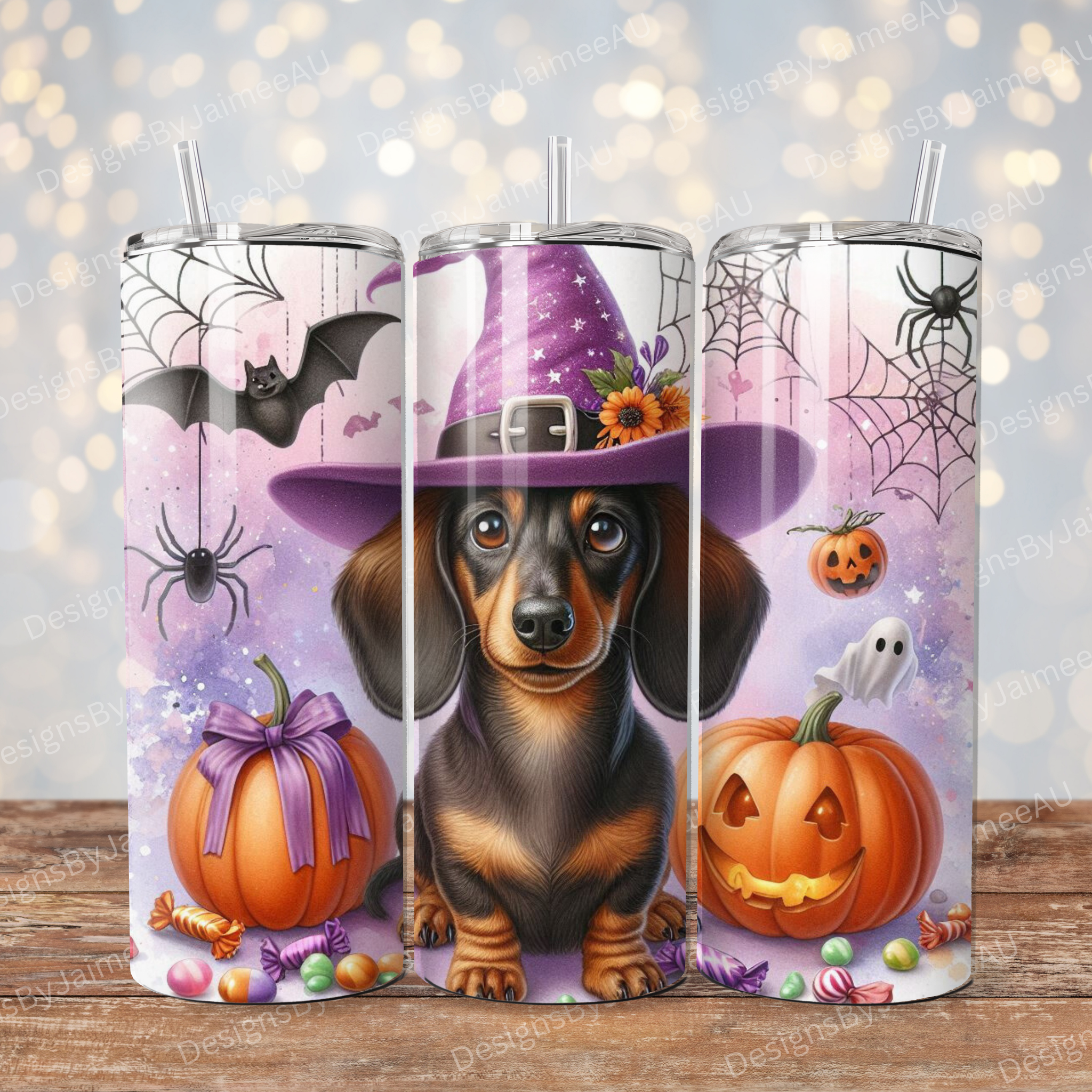Purple Pastel Halloween Dachshund Digital 20oz Sublimation Tumbler Wra ...