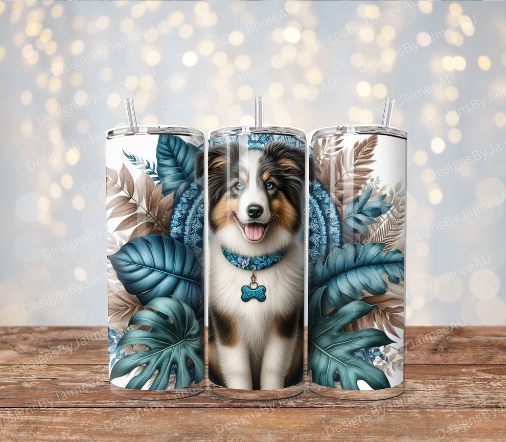 Teal and Brown Tropical Border Collie Digital 20oz Sublimation Tumbler ...