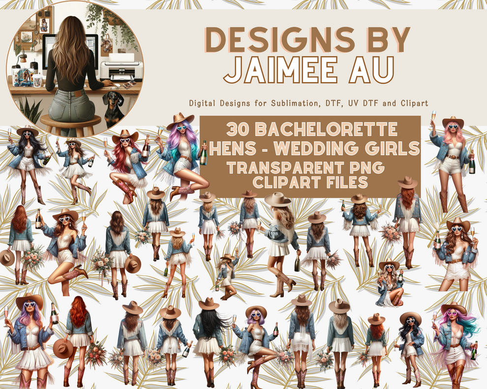 30 Country-Boho Themed Bachelorette/Hens Digital Transparent Clipart I ...